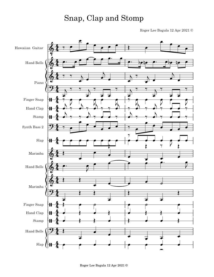 Snap, Clap and Stomp Self-Similar Sheet Music for Piano, Guitar, Bass ...