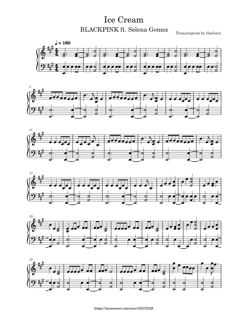 Blackpink ft. Selena Gomez - Ice Cream [Piano Version] Sheet Music for ...