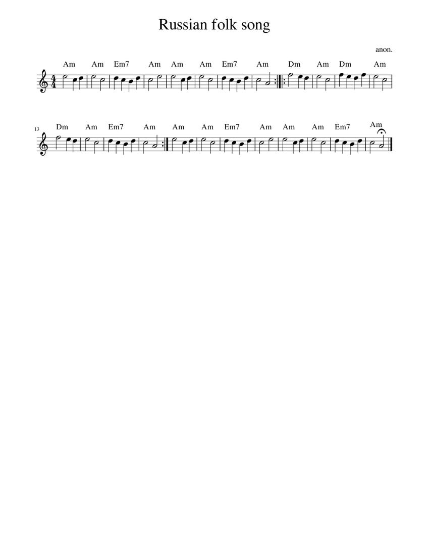 Russian folk song Sheet music for Piano (Solo) | Musescore.com