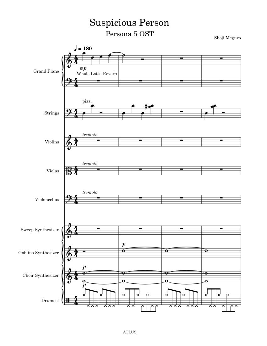 Suspicious Person Persona 5 OST Sheet Music for Piano, Drum group ...