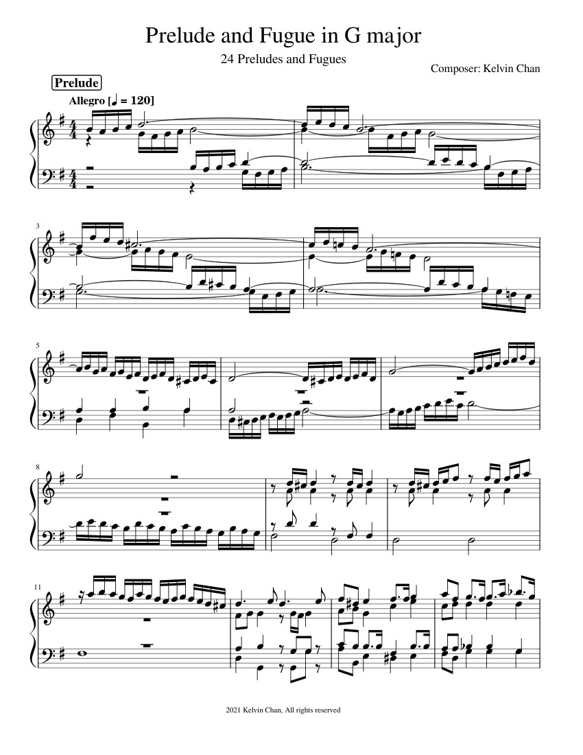 15. 24 Preludes and Fugues - Prelude and Fugue in G major Sheet Music ...
