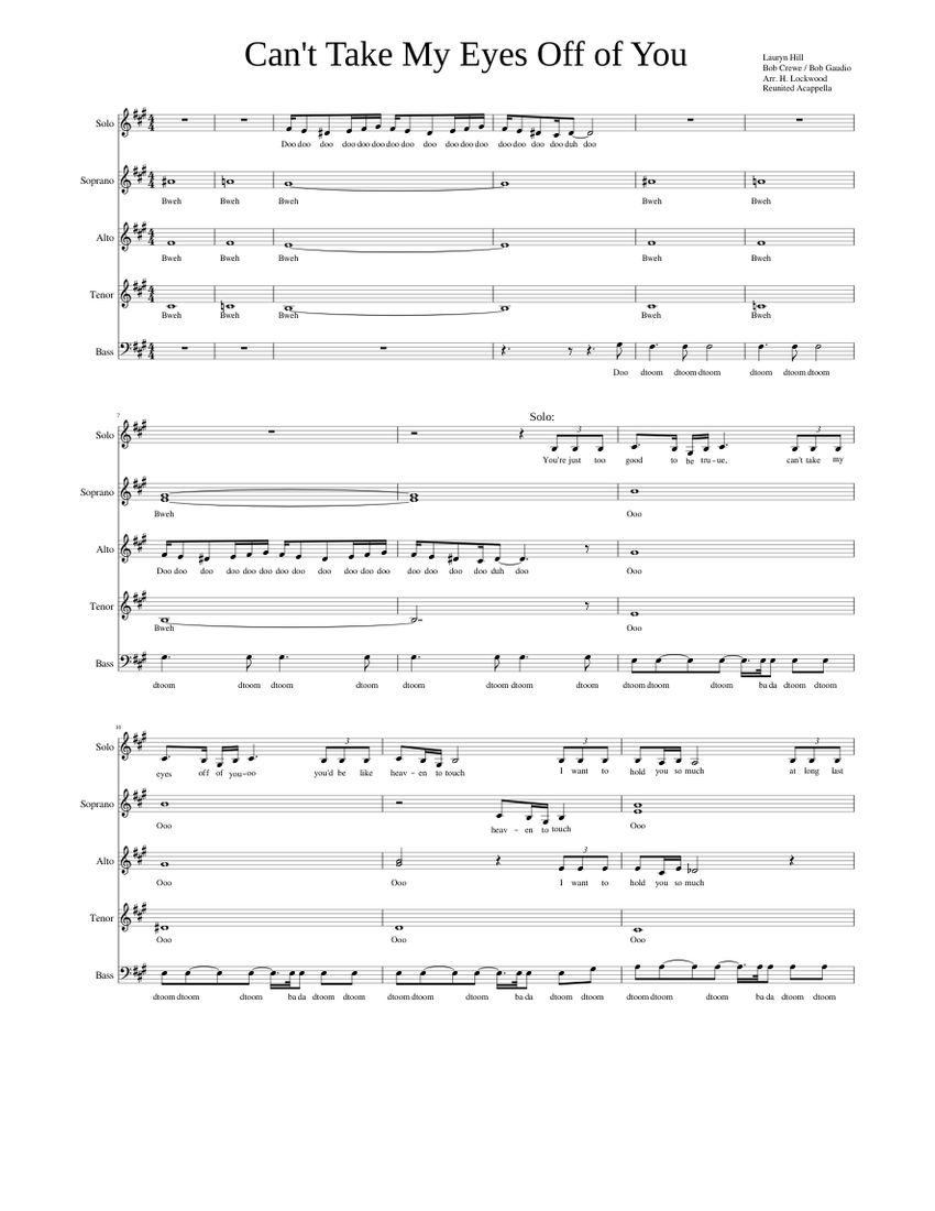 Can't Take My Eyes Off Of You (Lauryn Hill Version) Sheet Music for ...