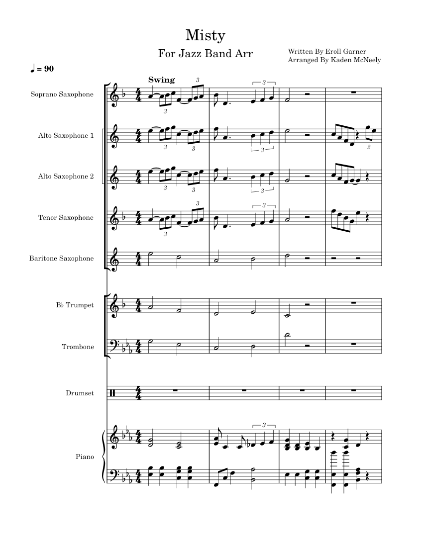 Misty Jazz Band Sheet Music for Piano, Trombone, Saxophone alto ...