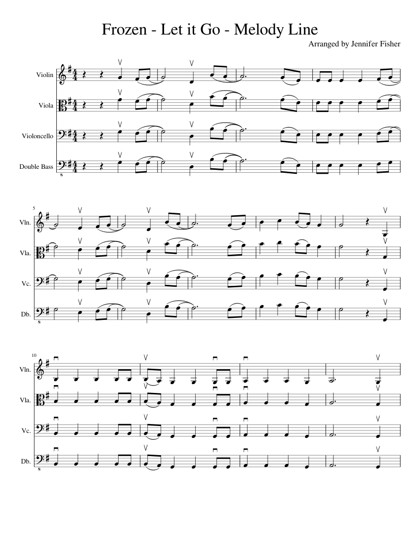 Frozen - Let it Go - Melody Line Sheet Music for Contrabass, Violin ...