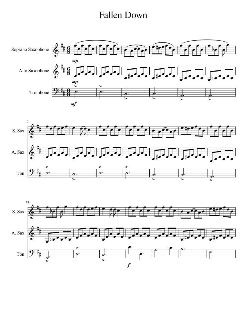 Fallen Down Sheet music for Trombone, Saxophone alto, Saxophone soprano ...