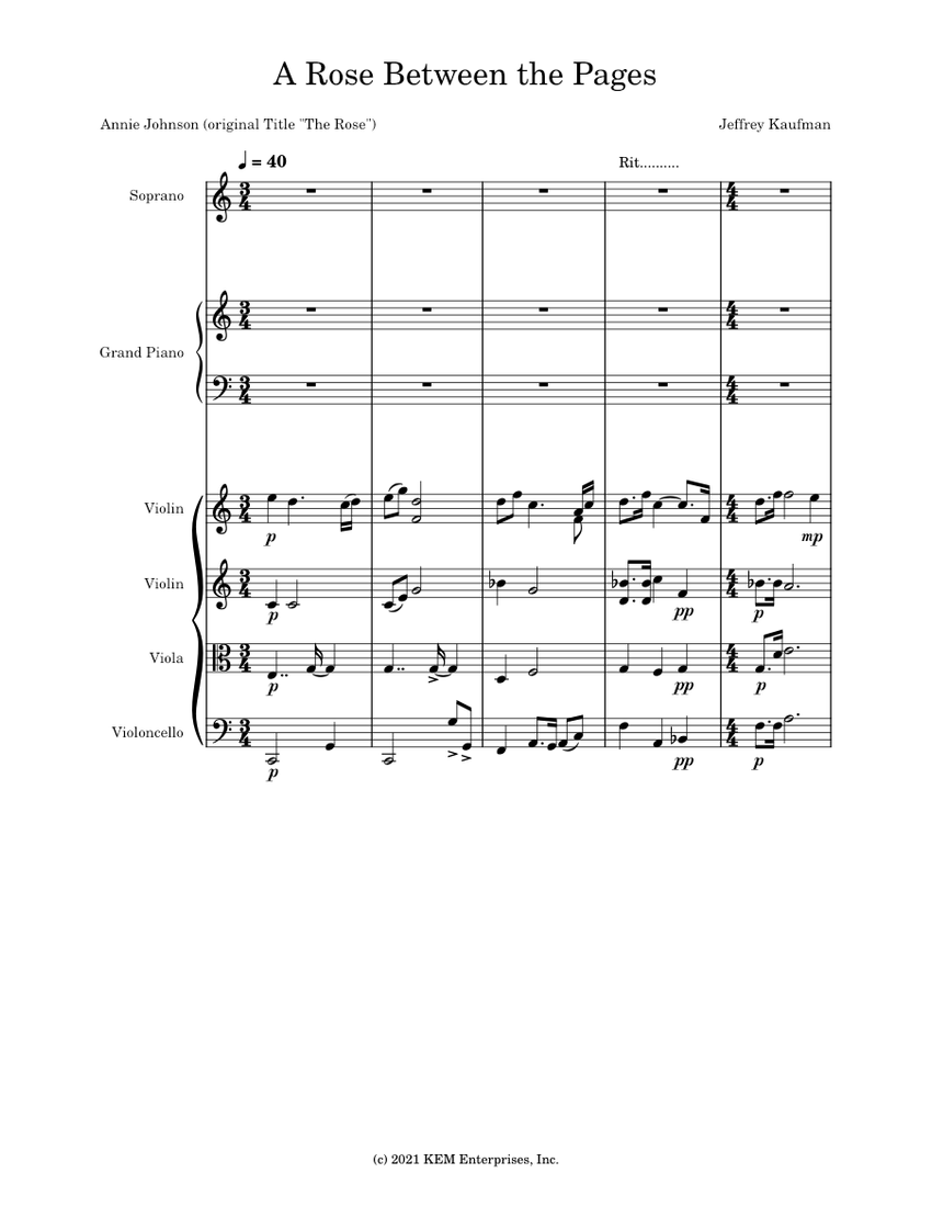 A Rose Between the Pages with String Quartet var2 Sheet music for Piano ...