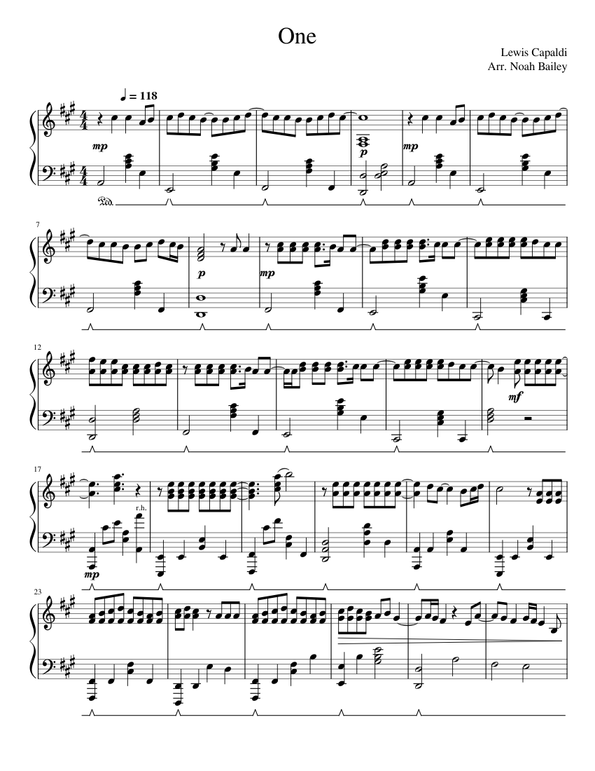 One – Lewis Capaldi Sheet Music for Piano (Solo) | MuseScore.com