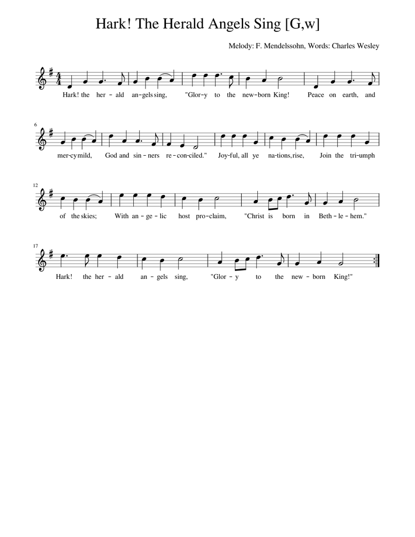 Hark! The Herald Angels Sing [G,w] Sheet music for Piano (Solo) Easy ...