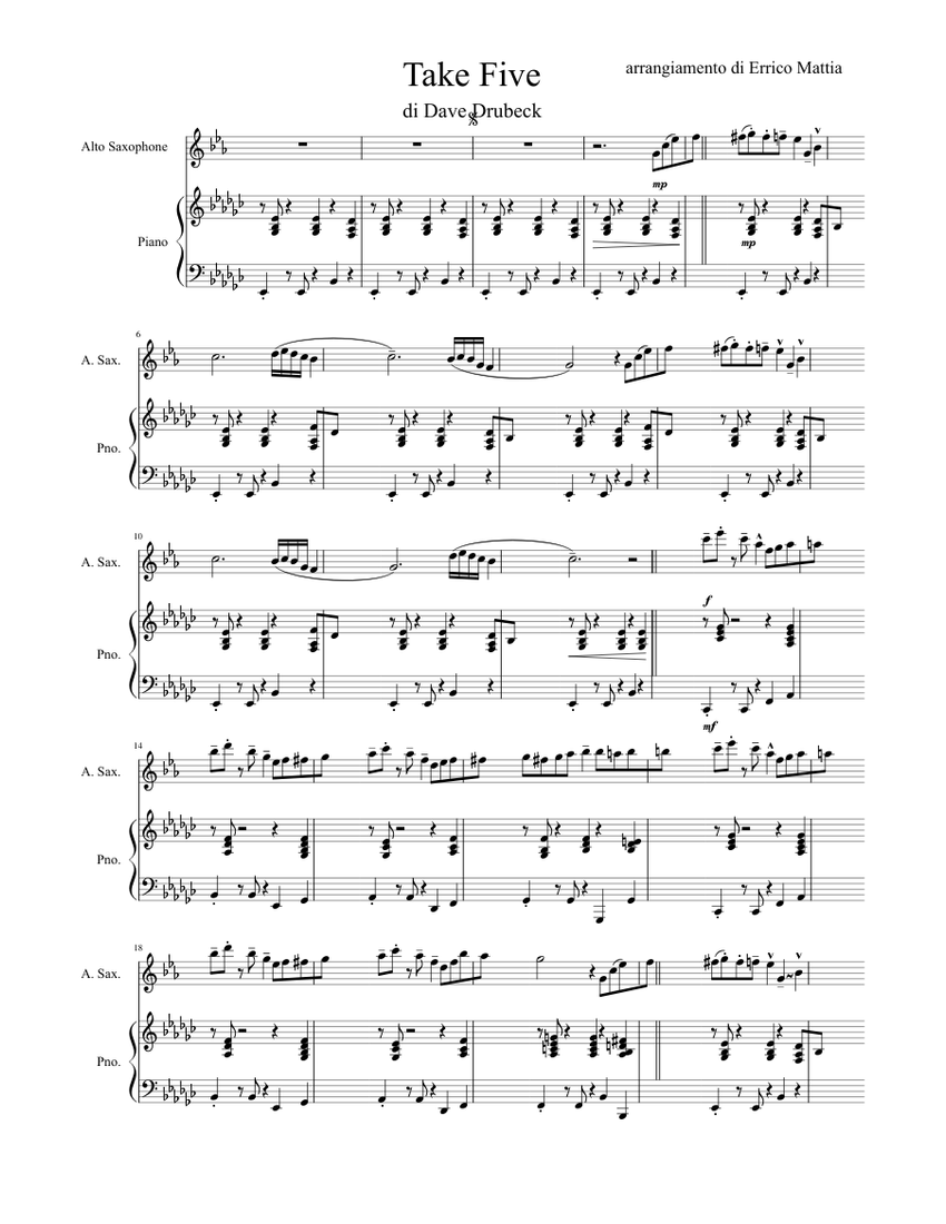 Take Five Sheet music for Piano (Solo) | Musescore.com
