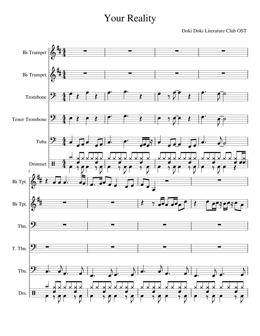 Doki Doki Literature Club OST - Your Reality | Brass instruments + Drum ...