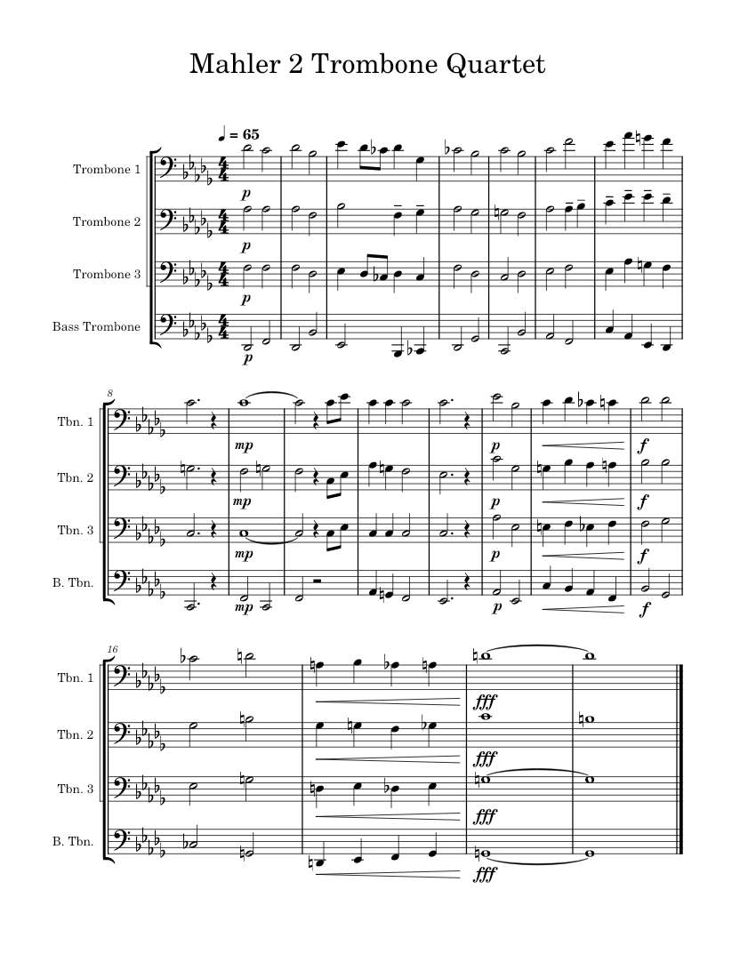 Mahler 2 Trombone Quartet Sheet music for Trombone, Trombone bass (A Capella) | Musescore.com