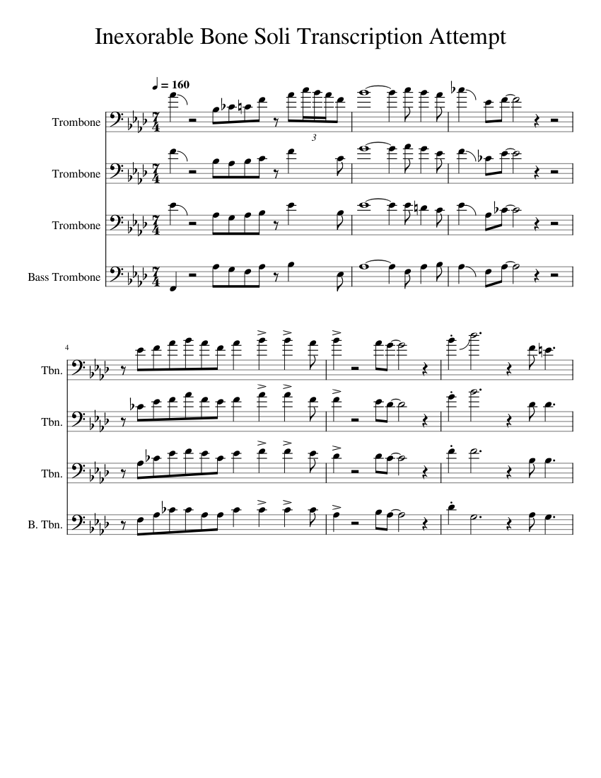Inexorable Bone Soli Transcription Attempt Sheet Music for Trombone ...