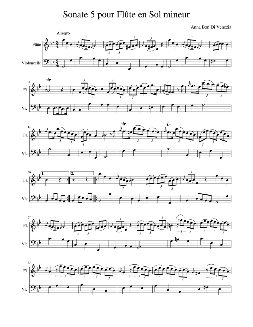 Sonate_5_pour_Flûte_en_Sol_mineur Sheet music for Flute, Cello (Mixed ...