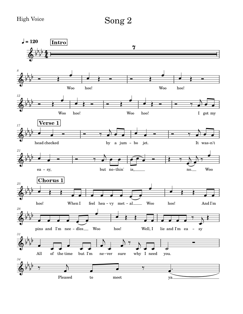 Song 2 – Blur Song 2 - Voice High Sheet music for Vocals (Solo ...