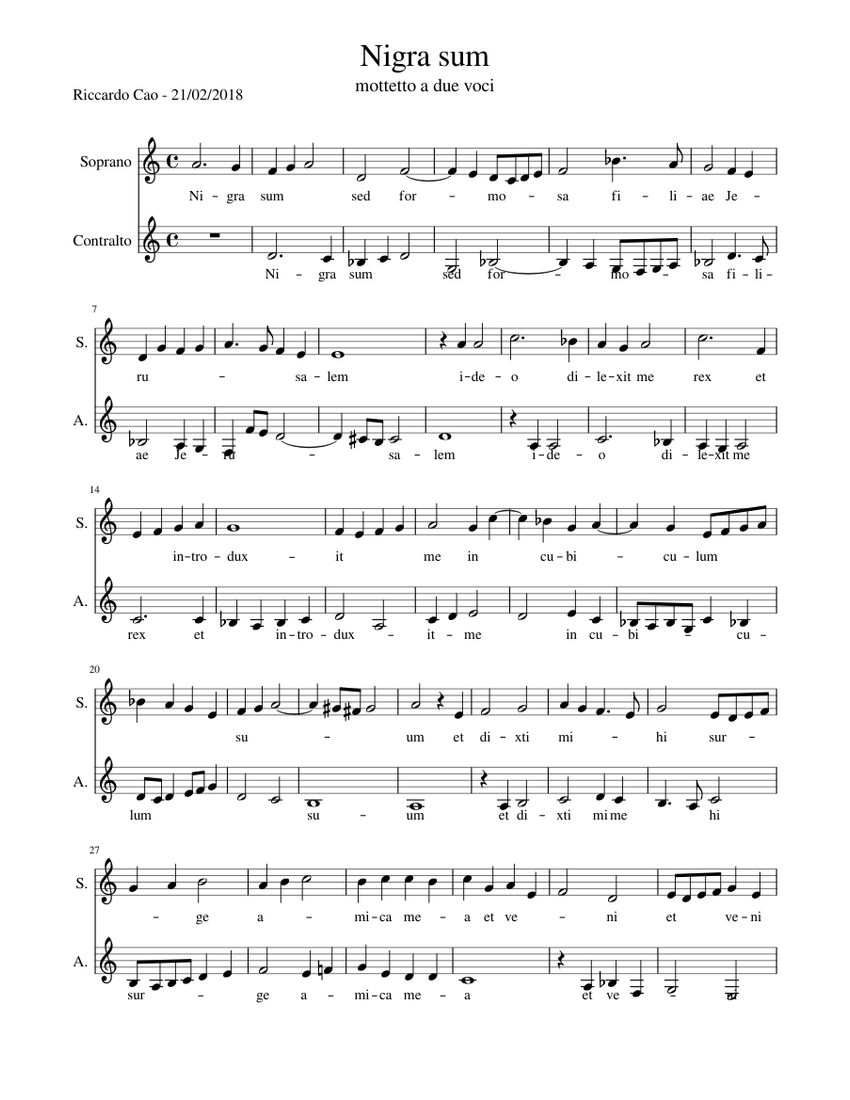 Nigra sum Sheet Music for Soprano, Alto (Choral) | MuseScore.com