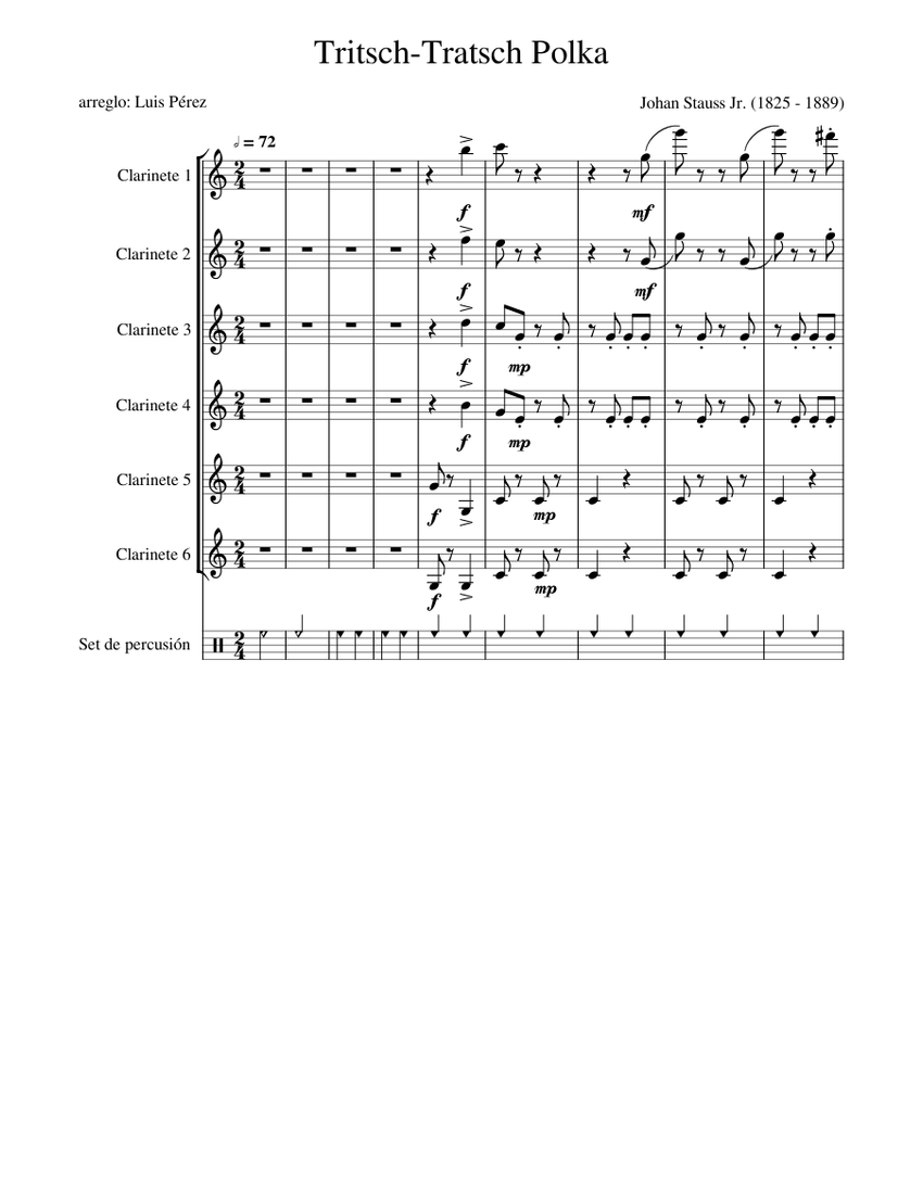 Tritsch-Tratsch Polka Sheet music for Clarinet in b-flat, Drum group ...