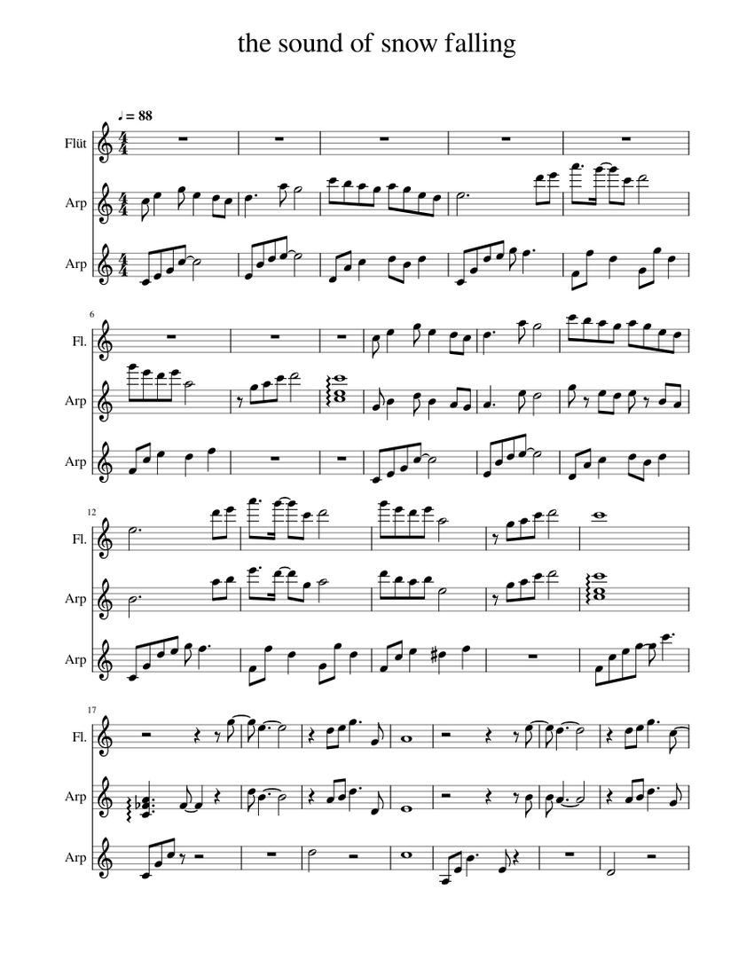 the sound of snow falling Sheet music for Flute, Harp (Mixed Trio ...