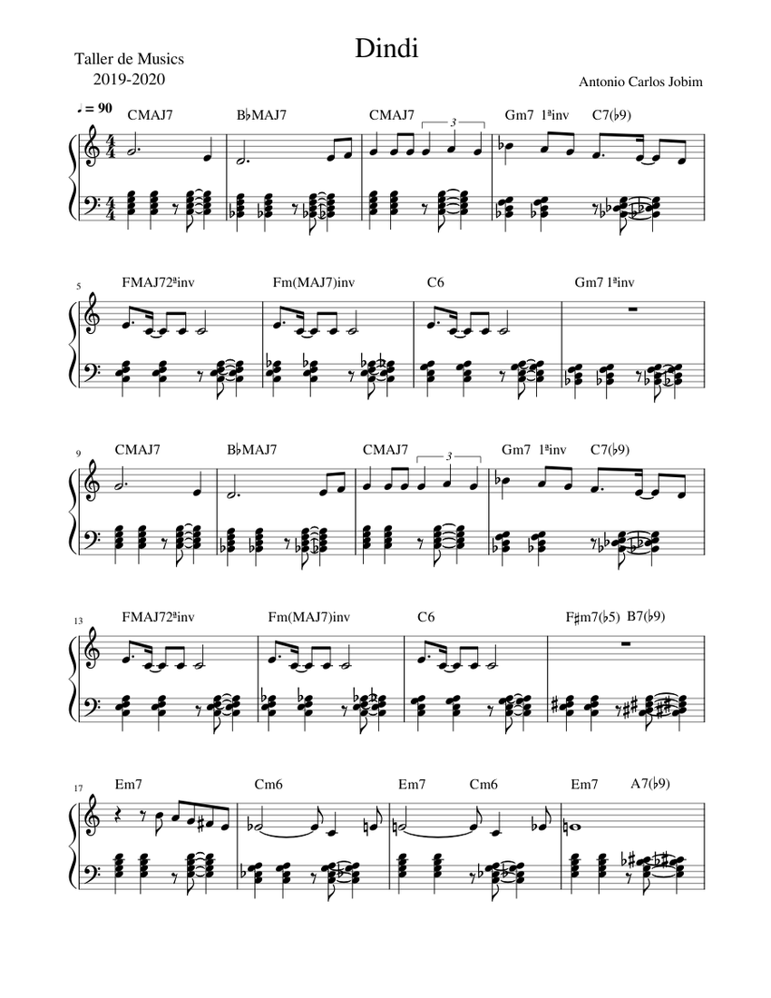Dindi Sheet Music with Chords for Piano (Solo) easy | MuseScore.com