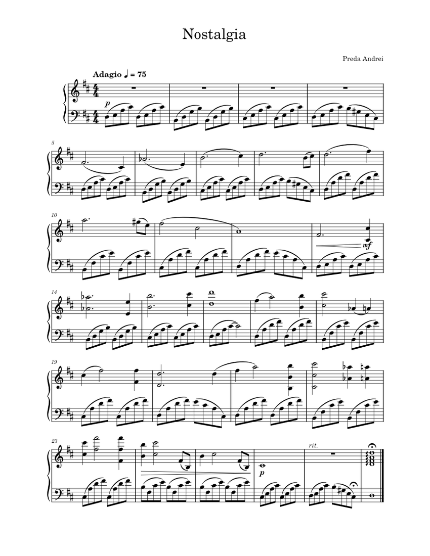 Nostalgia Sheet Music for Piano (Solo) easy | MuseScore.com