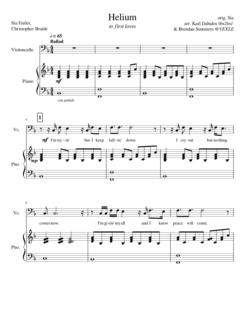 Helium Sheet Music for Piano, Cello (Solo) | MuseScore.com