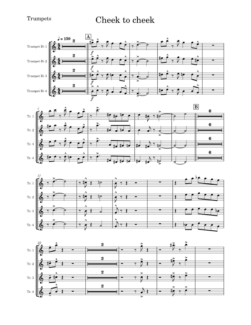 Cheek to cheek Sheet Music for Trumpet in b-flat (Solo) | MuseScore.com