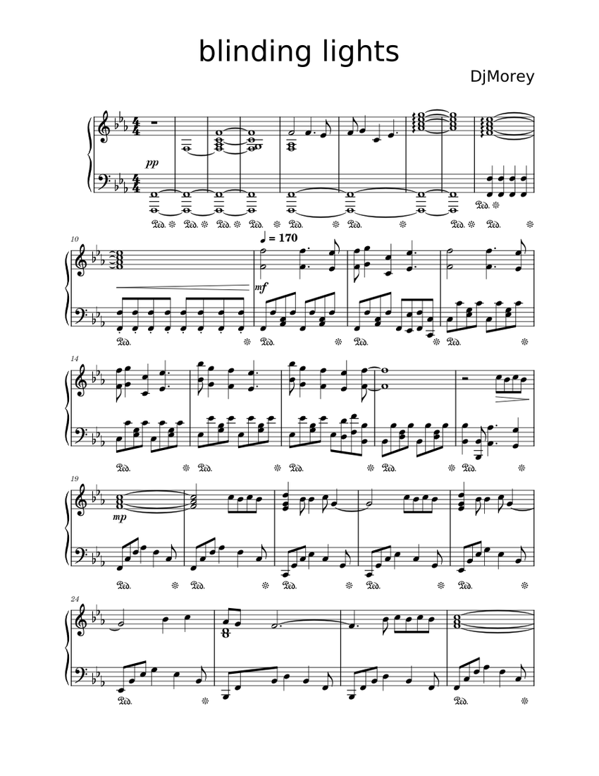 Blinding Lights – The Weeknd piano solo Sheet Music for Piano (Solo ...