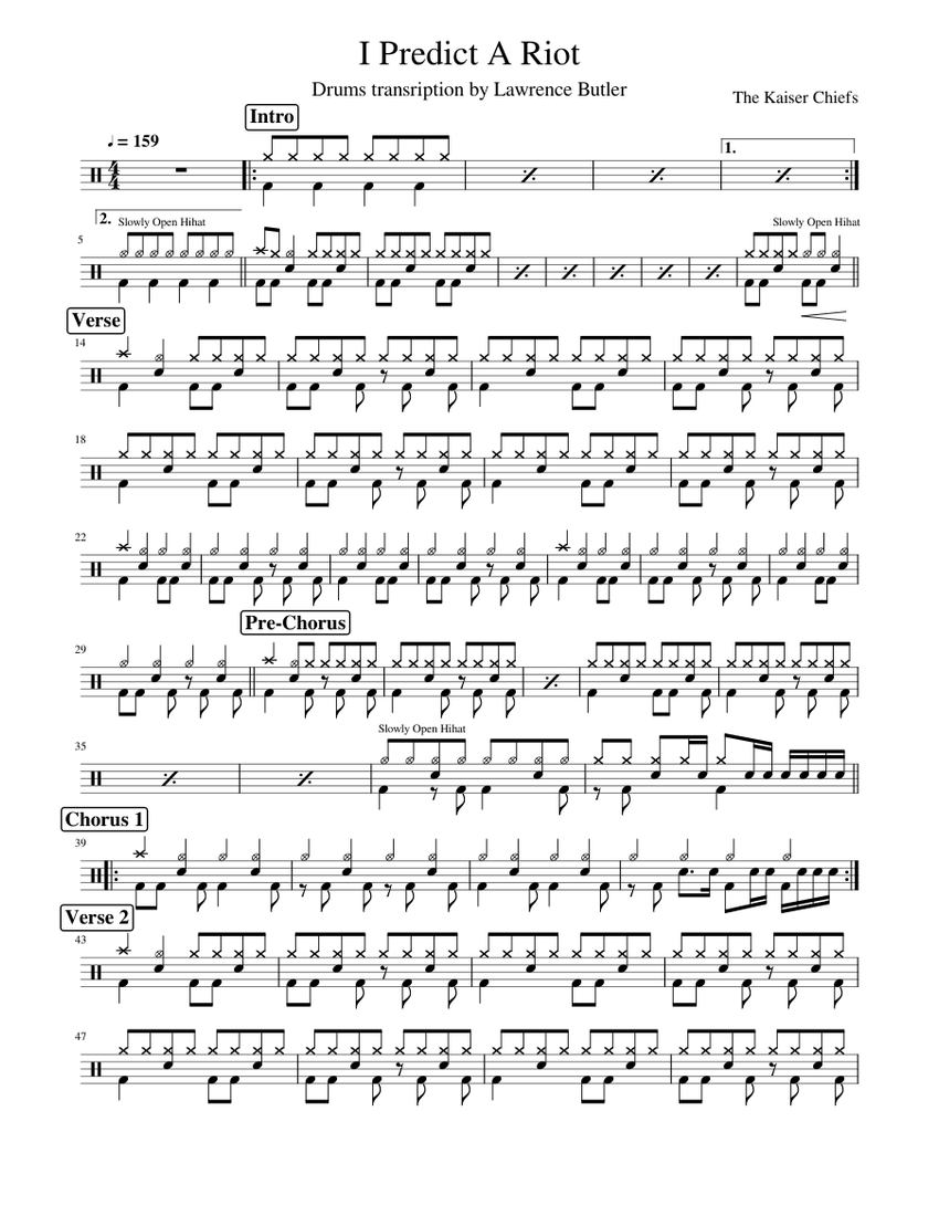 I Predict A Riot Sheet Music for Drum group (Solo) | MuseScore.com