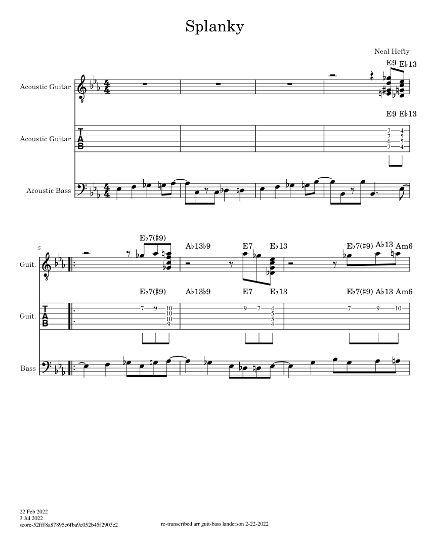 Splanky – Neal Hefti Sheet Music and Tab with Chords for Guitar, Bass ...