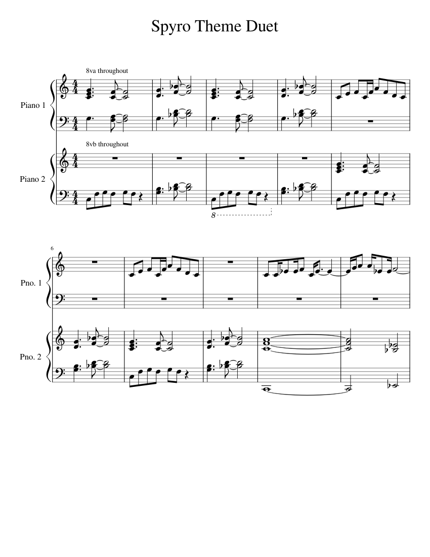 Spyro Main Theme Piano Duet Sheet music for Piano (Piano Duo ...