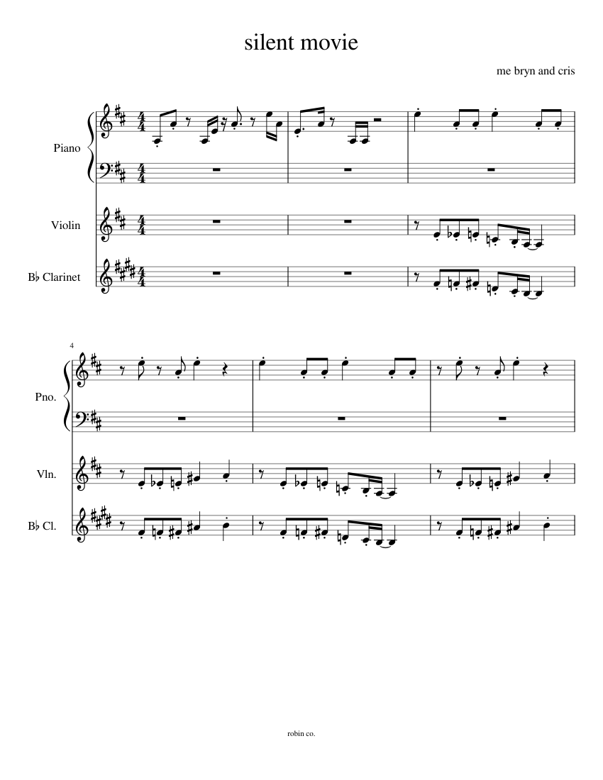 silent movie Sheet music for Piano, Clarinet in b-flat, Violin (Mixed ...