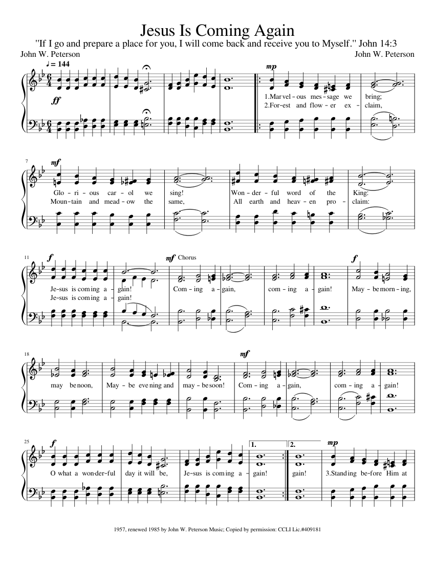 Jesus Is Coming Again Sheet Music for Piano (SATB) easy | MuseScore.com