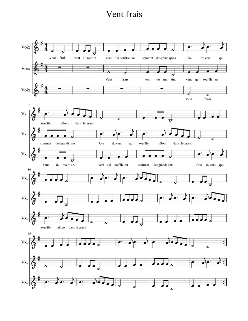 Vent frais Sheet Music for Vocals (Choral) | MuseScore.com