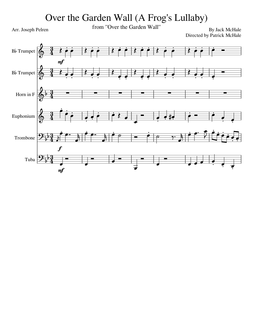 Over the Garden Wall A Frogs Lullaby Sheet Music for Trombone ...