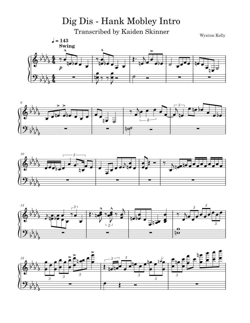 Dig Dis – Hank Mobley Sheet Music for Piano (Solo) | MuseScore.com
