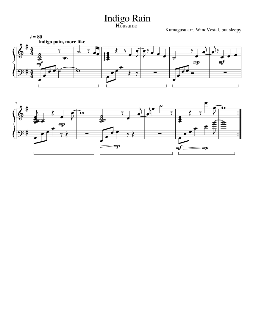 Indigo Rain Sheet music for Piano (Solo) Easy | Musescore.com