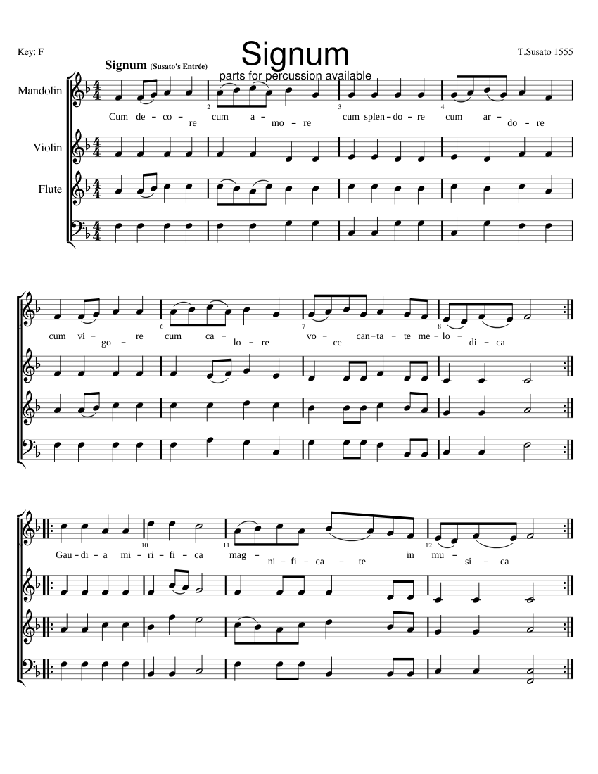 Signum Sheet music for Flute, Contrabass, Violin, Mandolin (Mixed ...