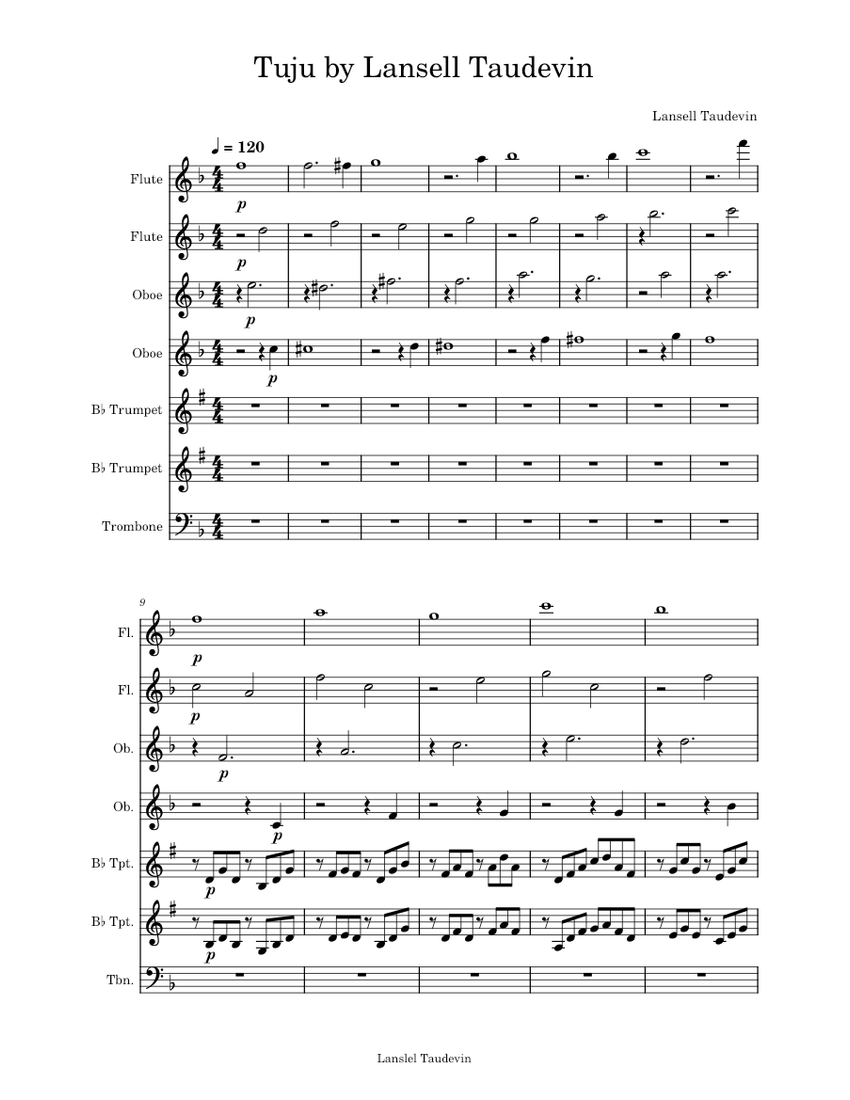Tuju_by_Lansell_Taudevin Sheet music for Trombone, Flute, Oboe, Trumpet ...