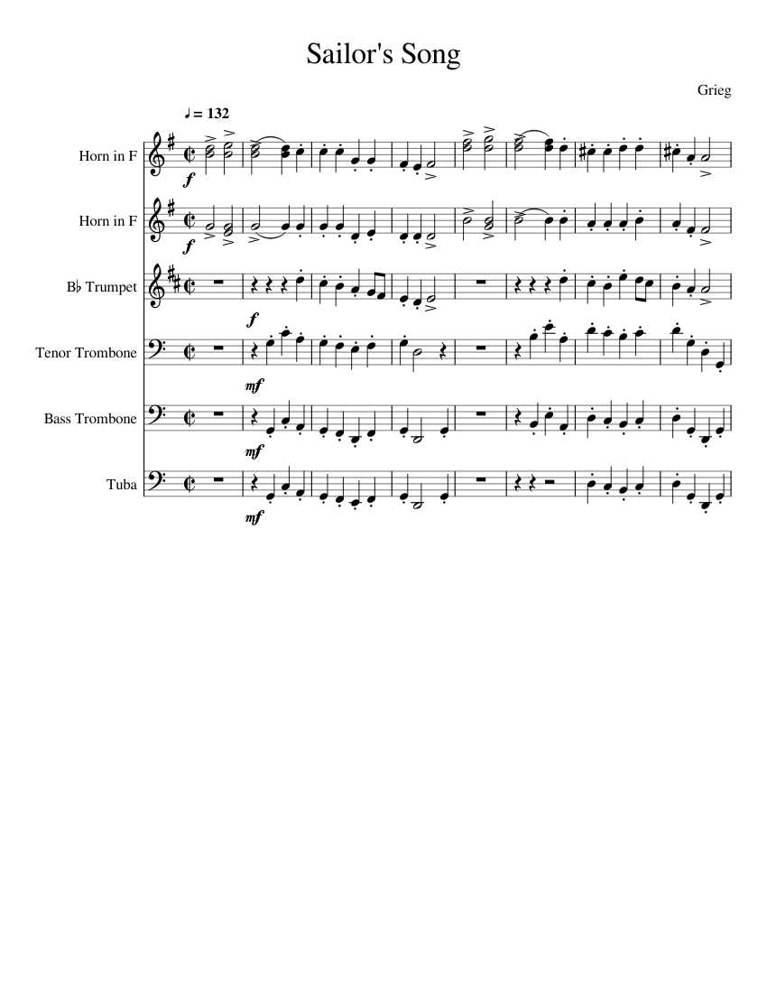 Sailor's Song Sheet music for Tuba, Trombone tenor, Trombone bass ...