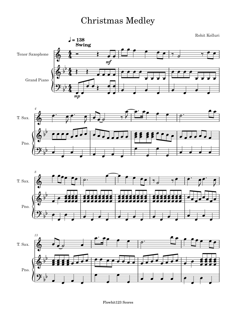 Christmas_Medley Sheet Music for Piano, Saxophone tenor (Solo ...