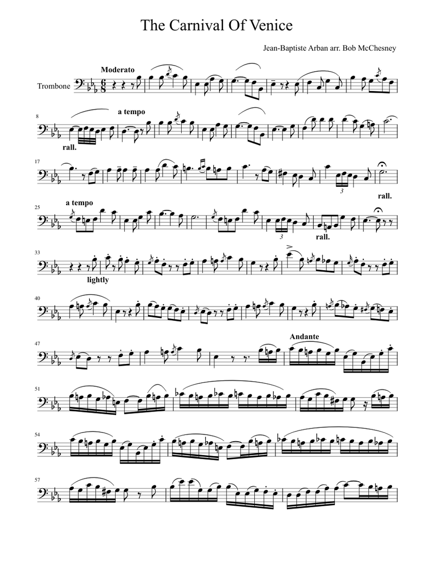 The Carnival Of Venice Sheet Music for Trombone (Solo) | MuseScore.com