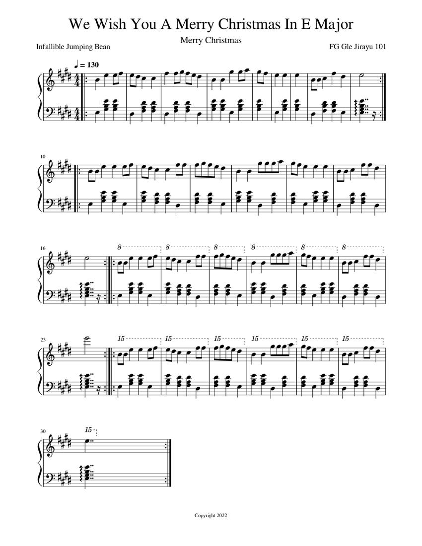 We Wish You A Merry Christmas In E Major Sheet Music for Piano (Solo ...