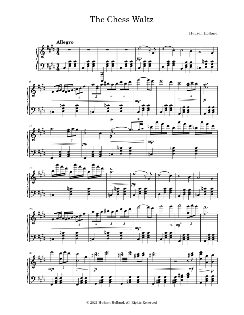 The Chess Waltz - Original Piano Piece - Change Audio [UCG Score] Sheet ...