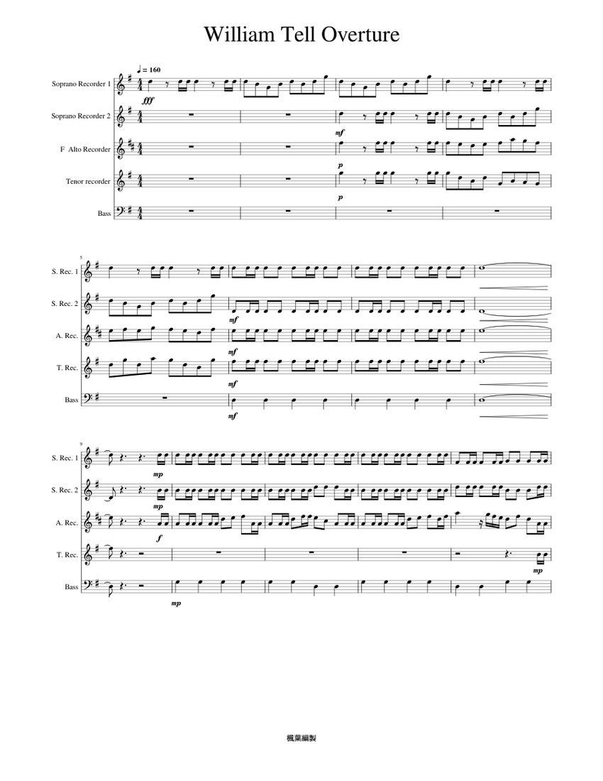 William_Tell_Overture Sheet music for Bass guitar, Recorder (Mixed ...