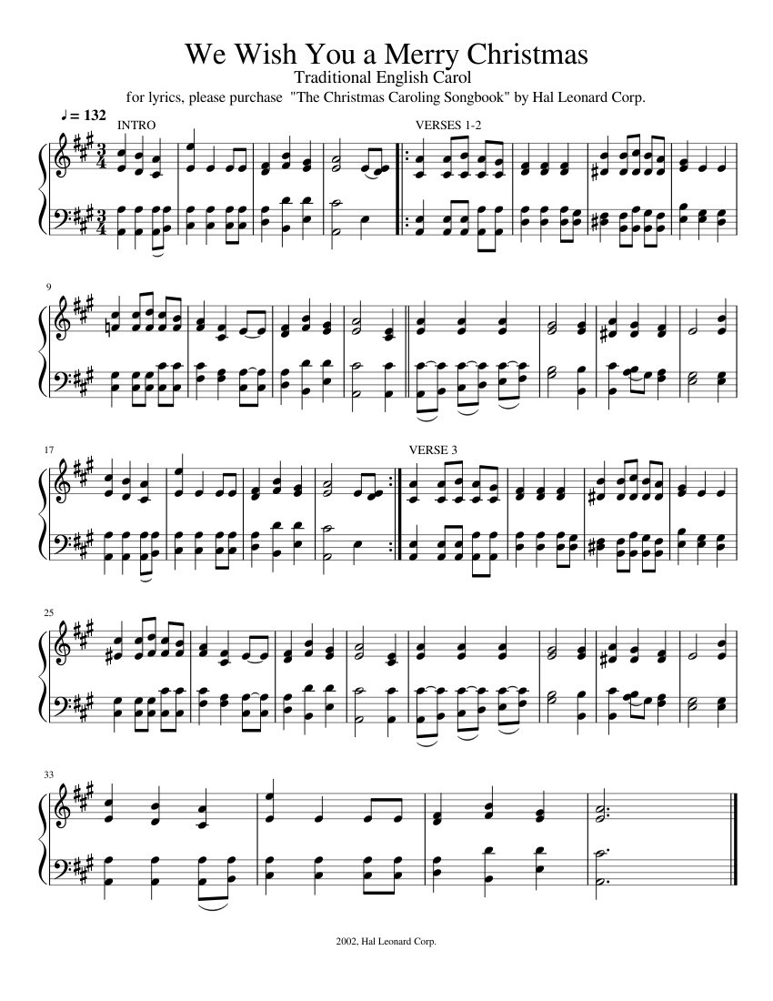 We wish you a merry christmas - Misc Christmas Sheet Music for Piano ...