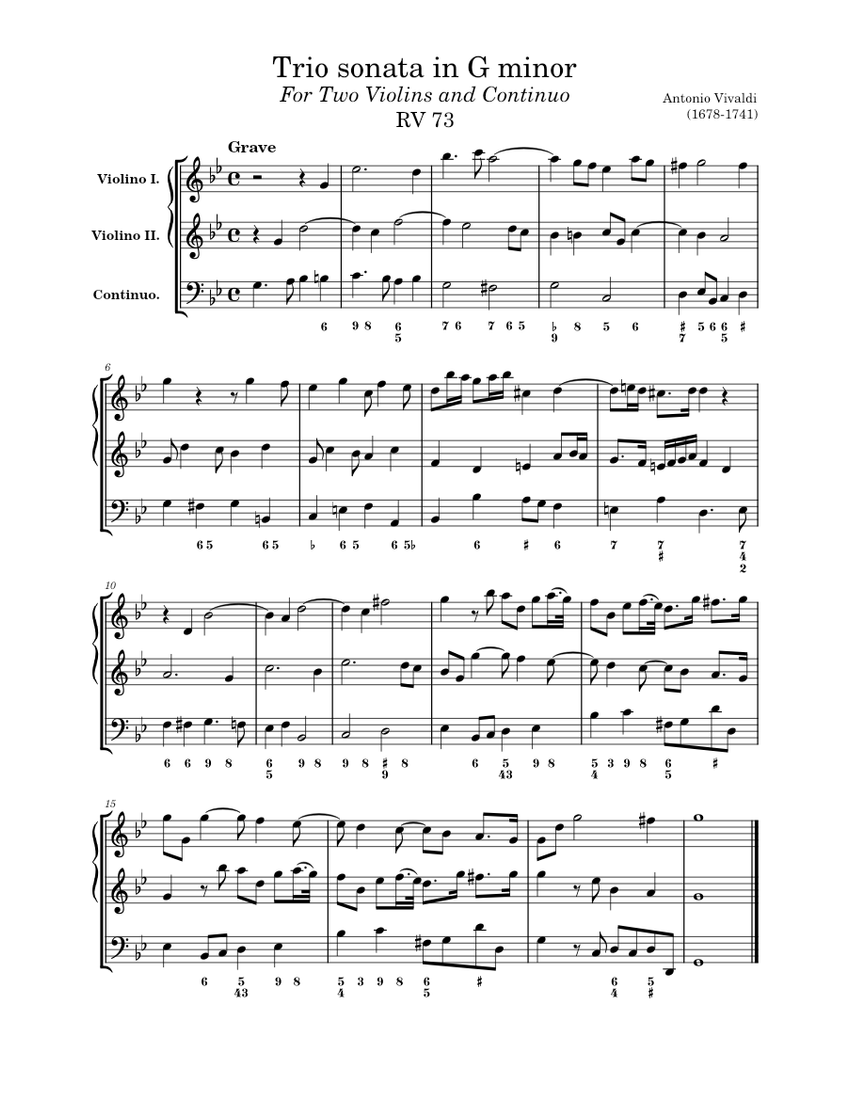 Trio Sonata in G minor, Op. 1 No. 1, RV 73 – Antonio Vivaldi Sheet music for Violin, Cello ...