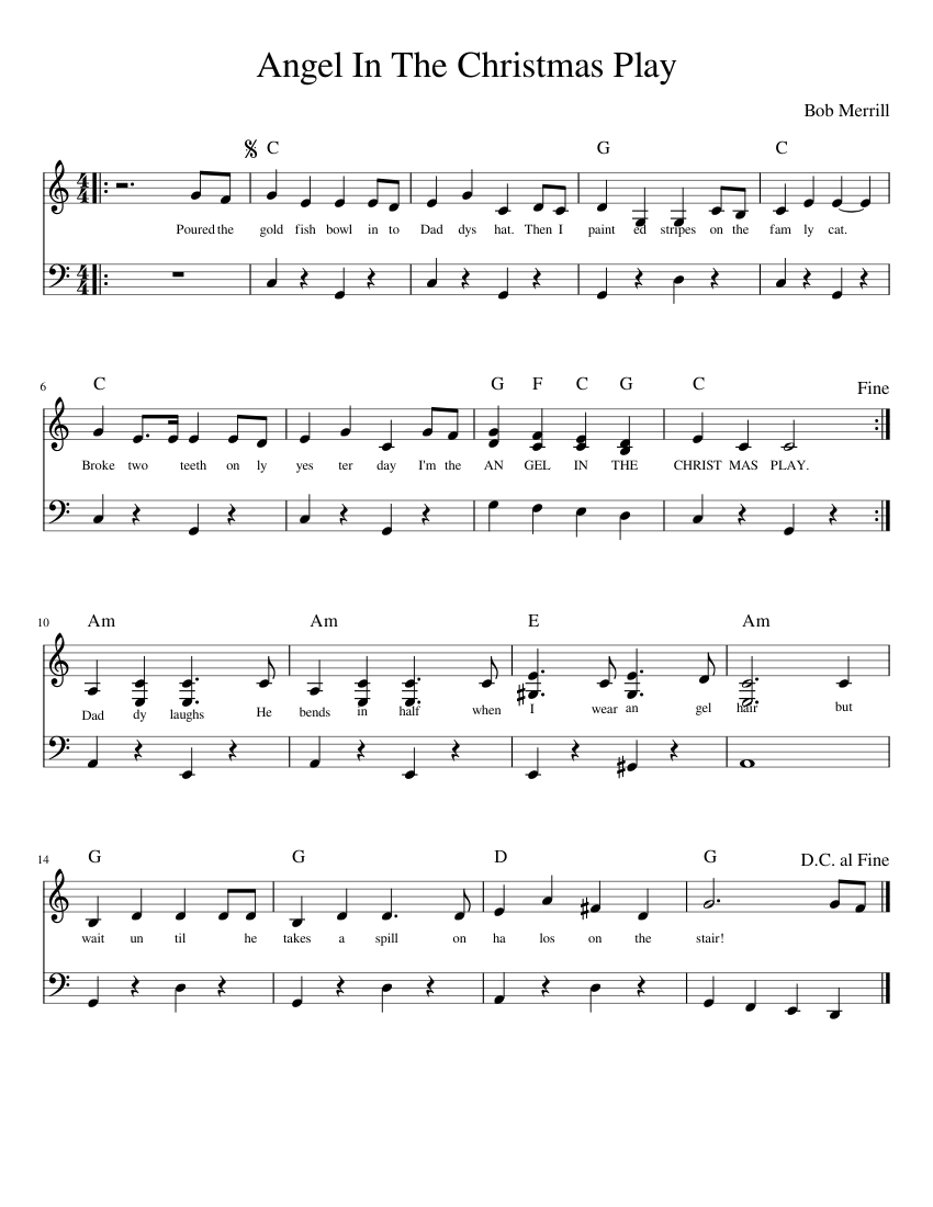 Angel In The Christmas Play Sheet Music with Chords for Piano (Solo ...