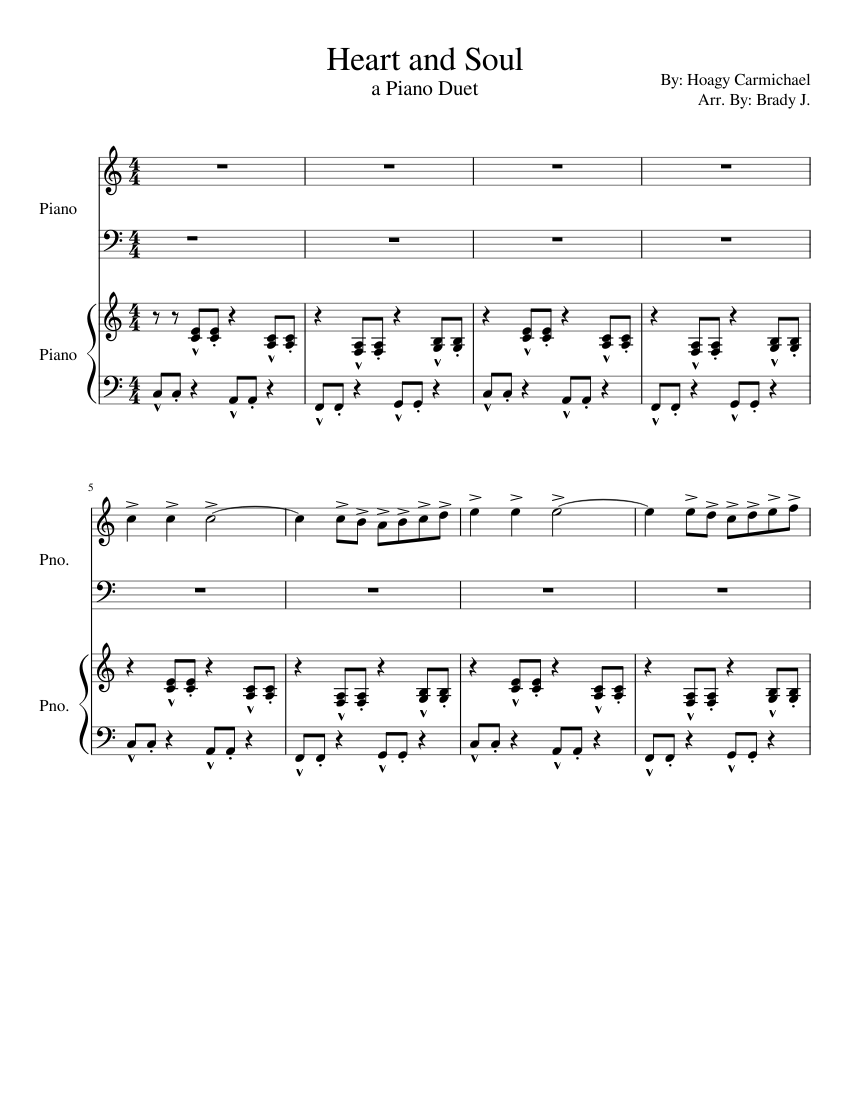 Heart and Soul: a Piano Duet Sheet Music for Piano (Piano Duo ...