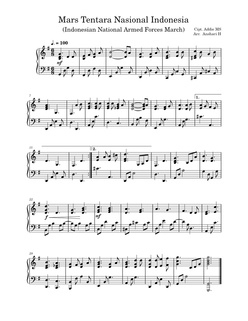 Mars TNI – Addie MS Sheet Music for Piano (Solo) Easy | MuseScore.com