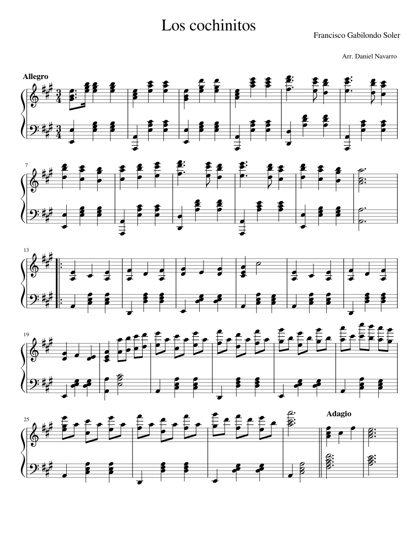Los cochinitos Sheet Music for Piano (Solo) | MuseScore.com