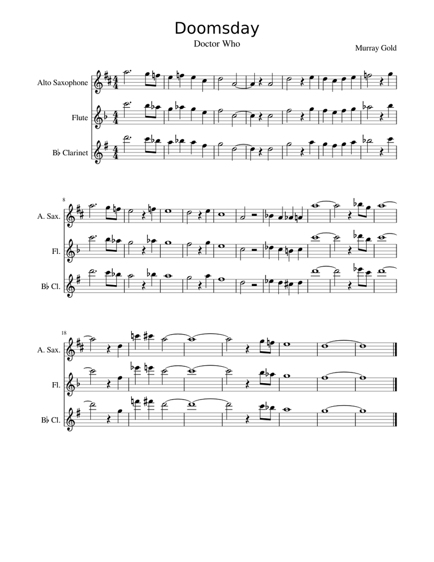 Doomsday Sheet music for Flute, Clarinet in b-flat, Saxophone alto ...